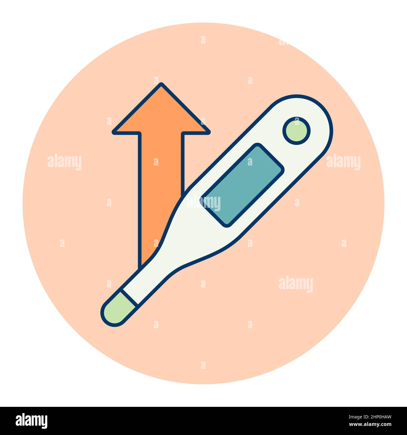 Increased temperature with thermometer isolated vector icon. Medical ...