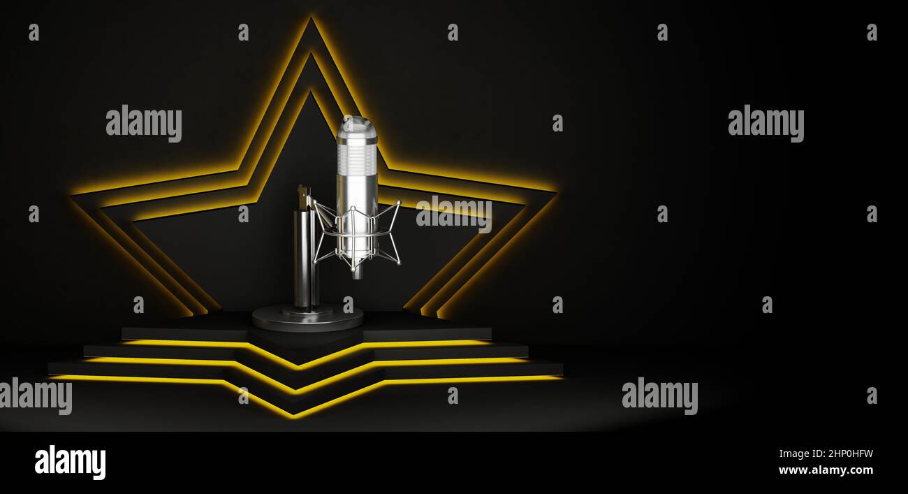black star shaped podium with microphone. 3d rendering Stock Photo - Alamy