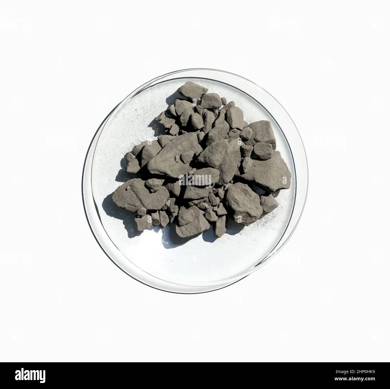 Aluminium powder in Chemical Watch Glass. Closeup chemical ingredient ...