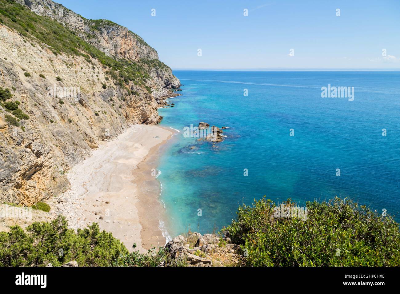 Paradise beach in Arrabida Natural Park in Sesimbra, Portugal Stock ...