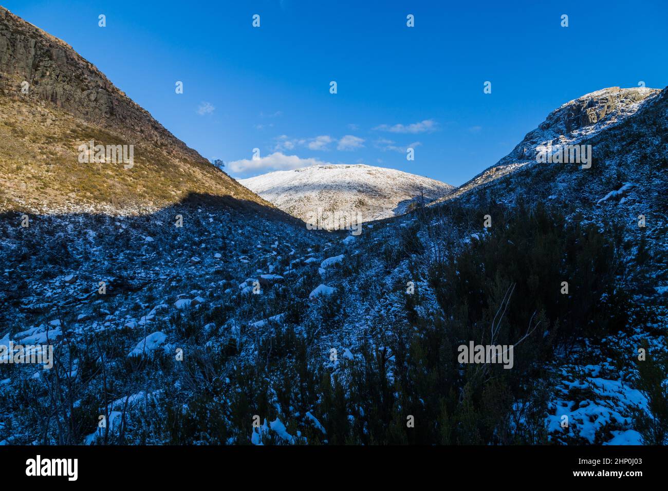 Winter landscape with snow in mountains of Serra do Geres natural park ...