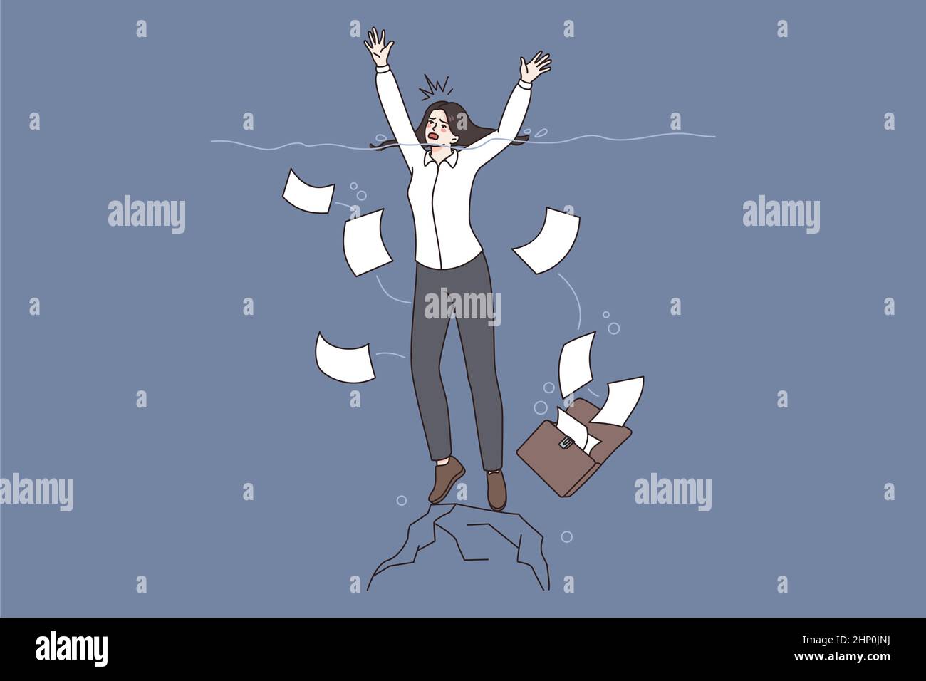 Business pressure and crisis concept. Young business woman drowning in ...