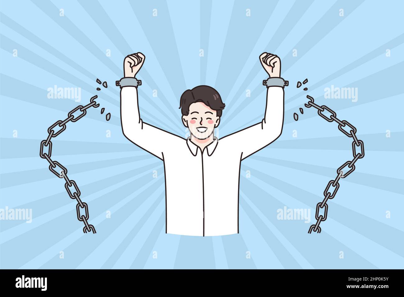 Freedom and releasing from chains concept. Young positive man standing ...