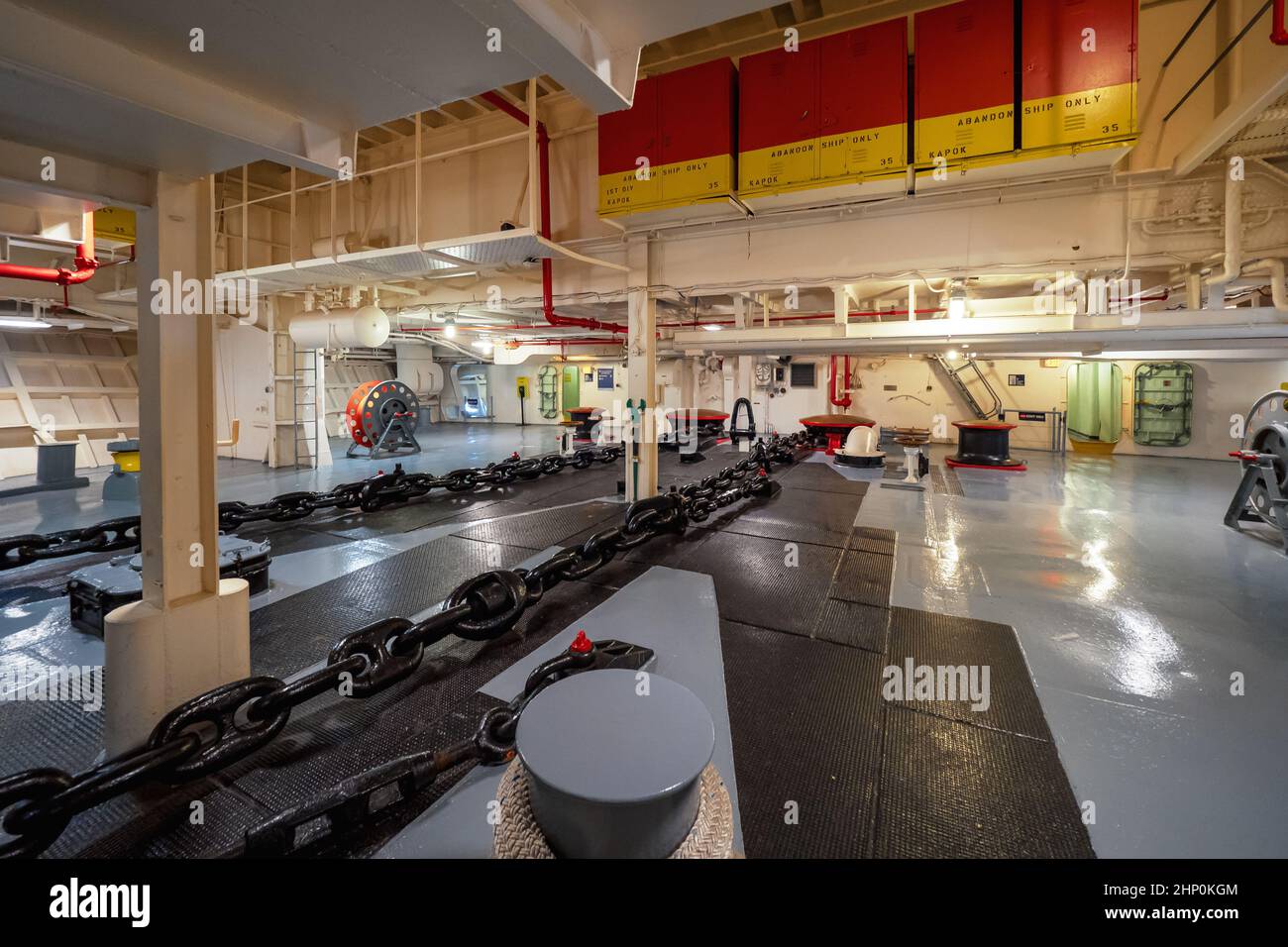 View of the anchor chain room aboard the USS Intrepid aircraft carrier ...