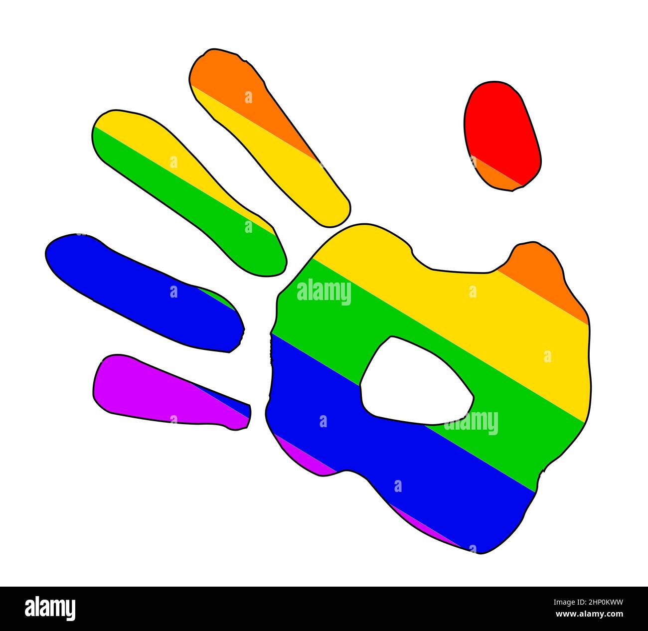 LGBT hand silhouette outline on top of a rainbow color flag all ...