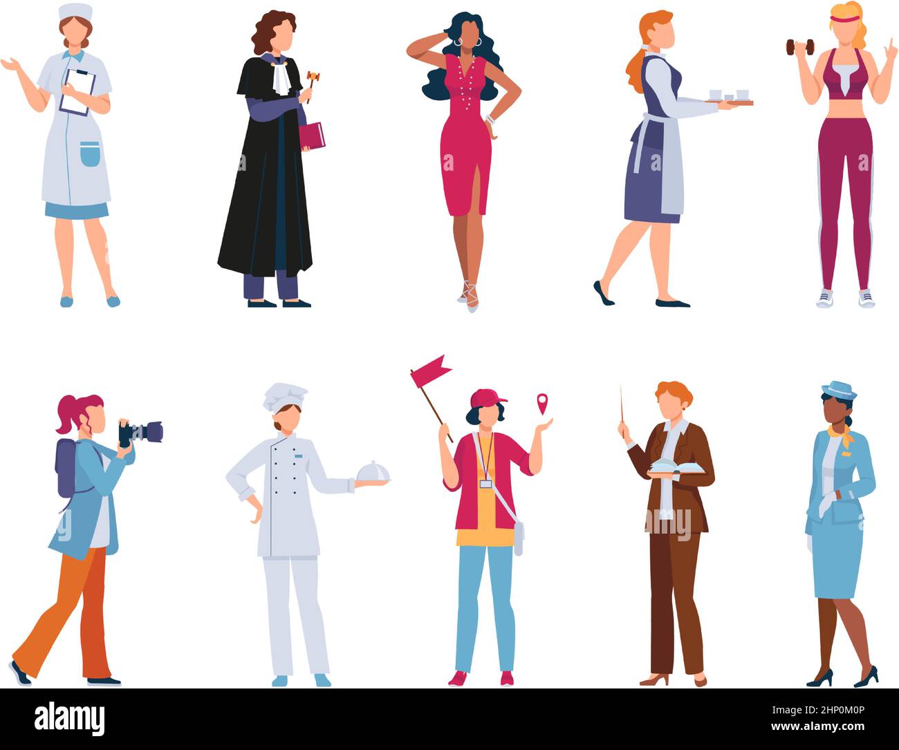 Women characters in profession uniform, judge, chef and professor. Flat ...