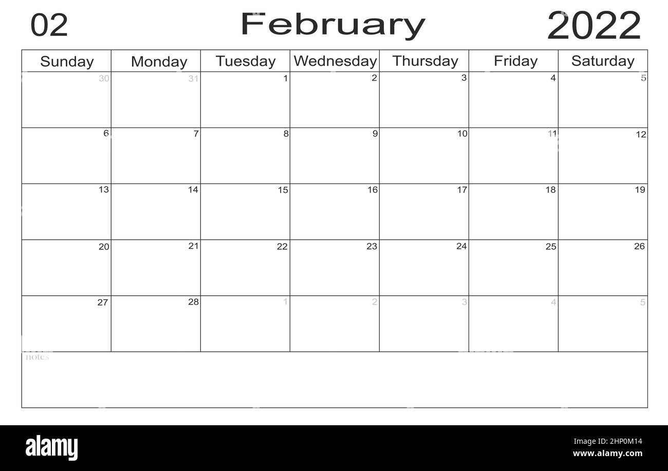 Blank Monthly Calendar February 2022