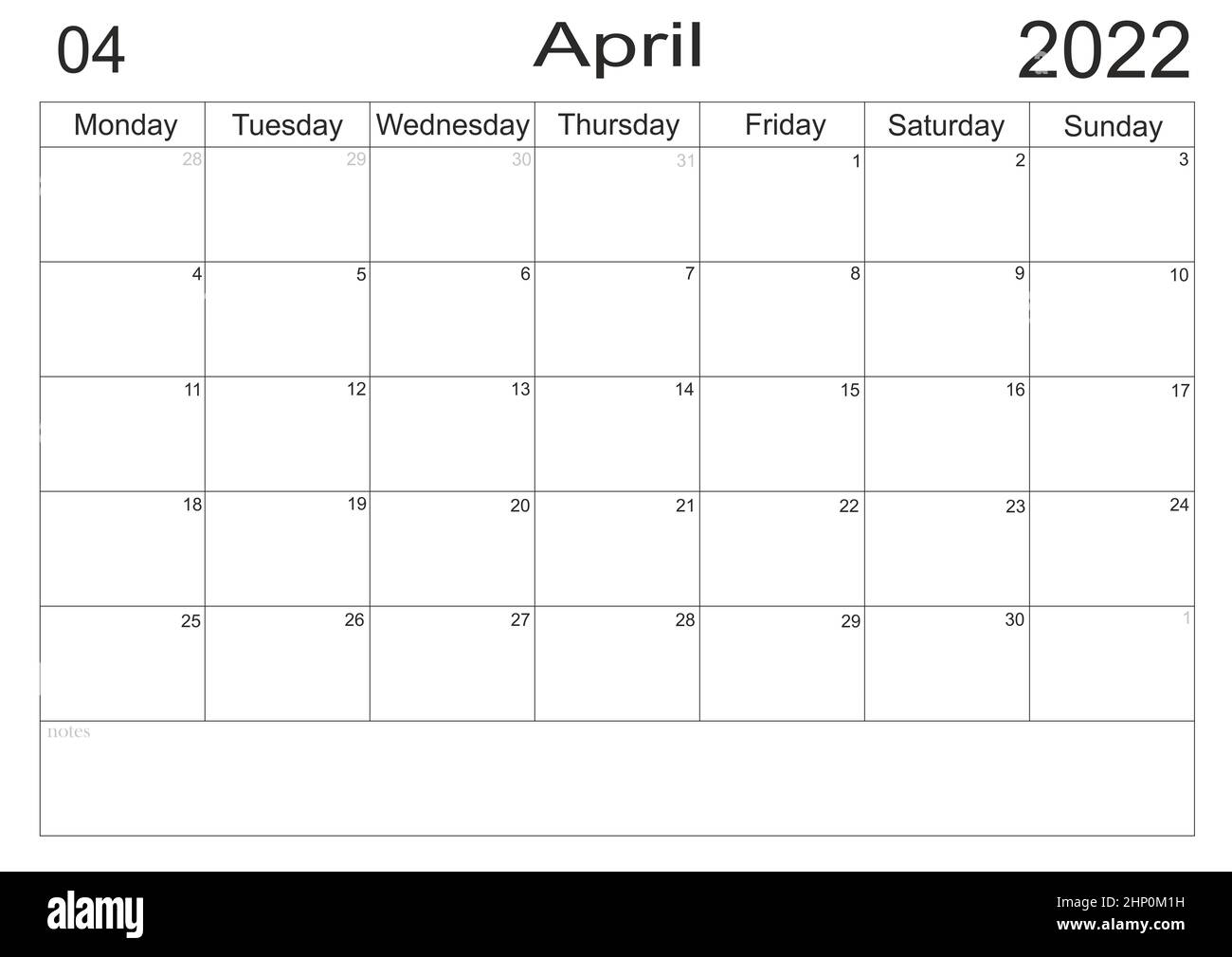 Printable April 2022 Calendar