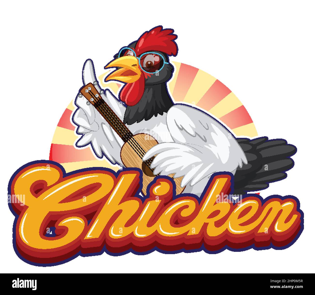 Chicken playing guitar cartoon character logo illustration Stock Vector ...