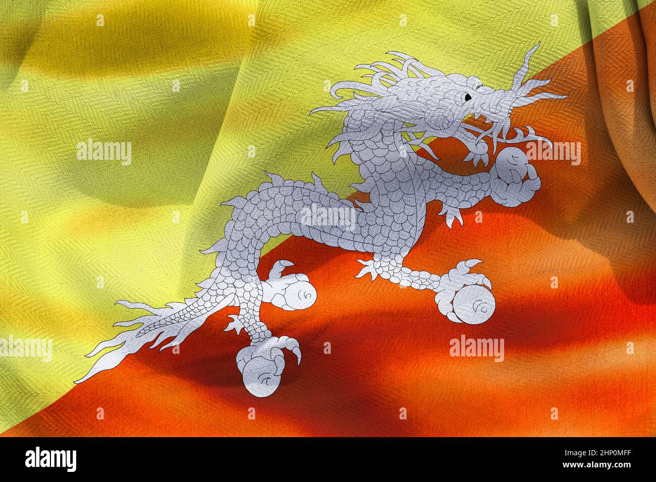 Bhutan flag - realistic waving fabric flag Stock Photo - Alamy