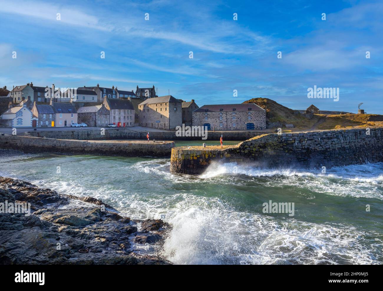 PORTSOY ABERDEENSHIRE SCOTLAND THE 17C HARBOUR ON A WINDY DAY WITH ...
