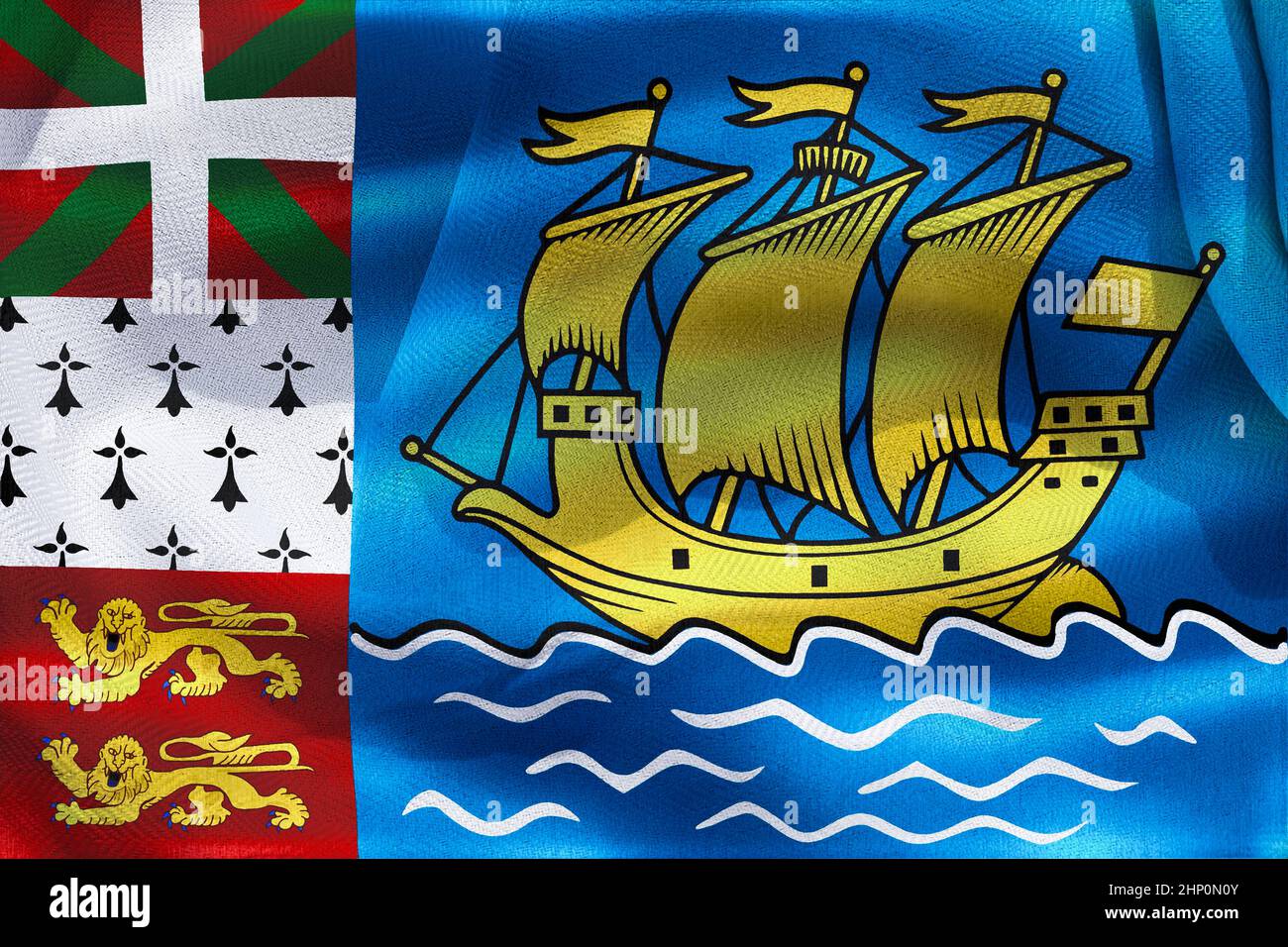 Saint Pierre and Miquelon flag - realistic waving fabric flag Stock ...