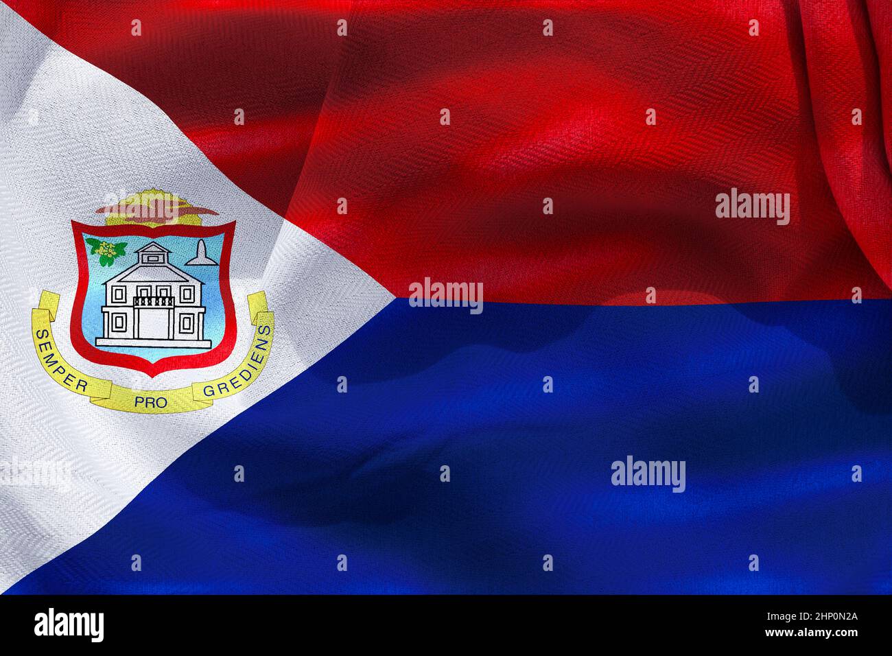 3D-Illustration of a Sint Maarten flag - realistic waving fabric flag ...