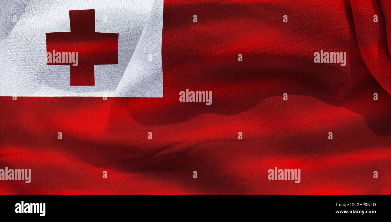 3D-Illustration of a Tonga flag - realistic waving fabric flag Stock ...