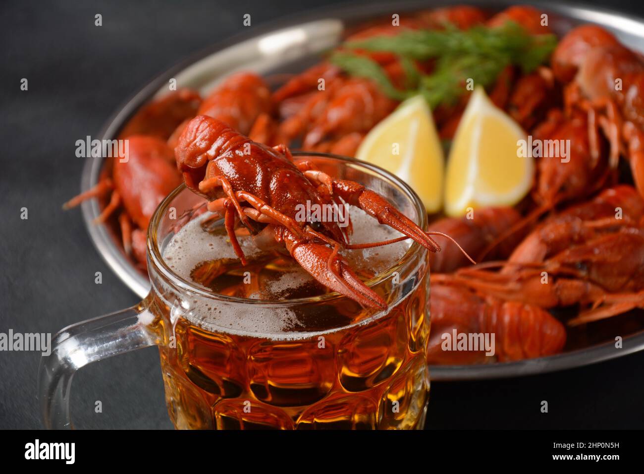 Red boiled crawfishes on table in rustic style. Asian Chinese Food ...