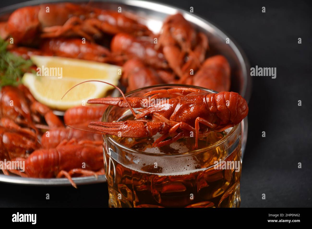 Red boiled crawfishes on table in rustic style. Asian Chinese Food ...