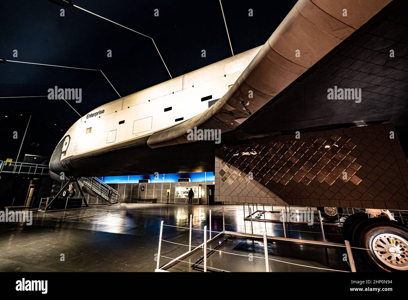 Low angle view of Space Shuttle Enterprise at the Shuttle Pavilion ...