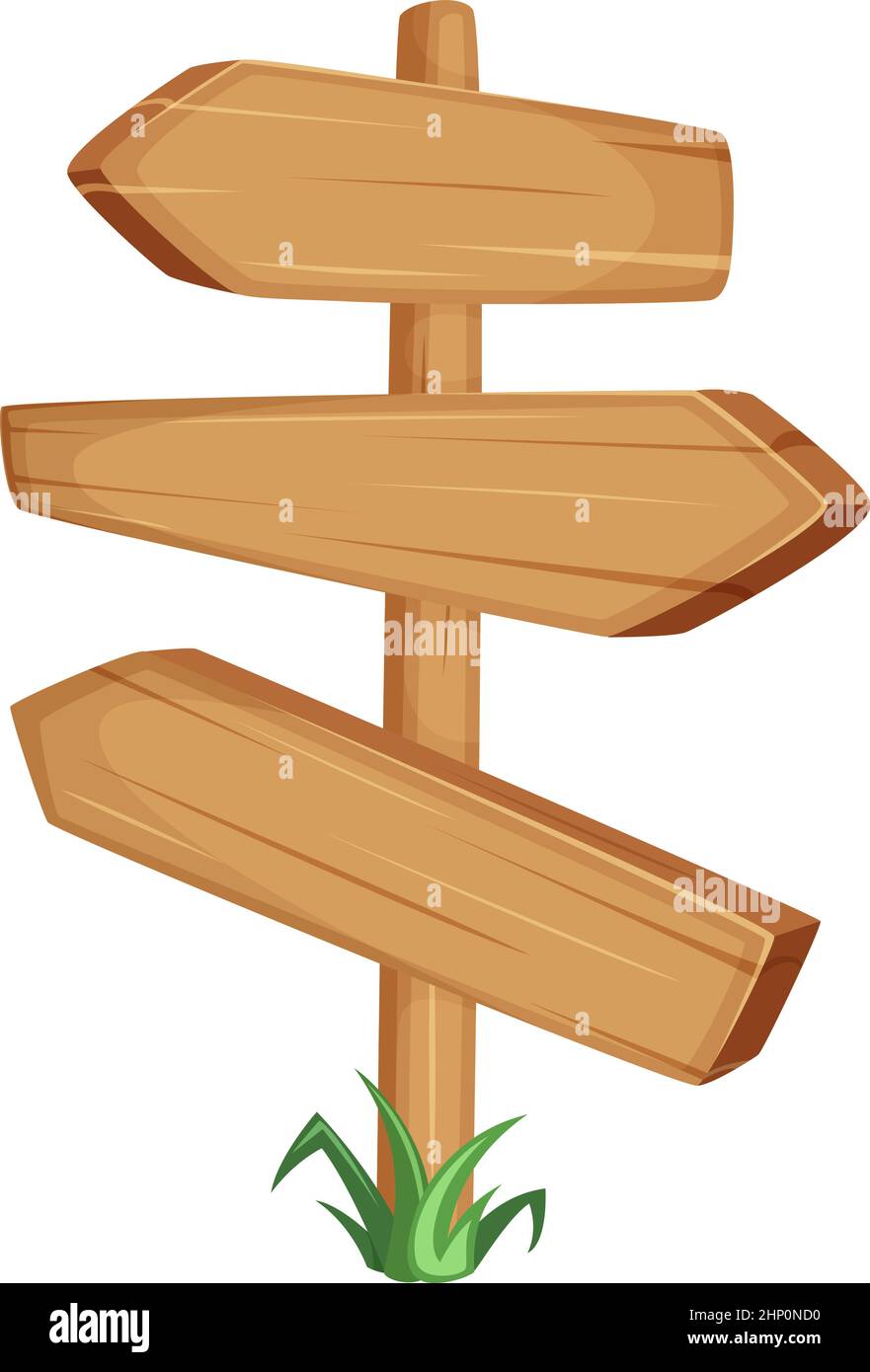 Wooden signpost. Cartoon direction pointer with empty arrow boards ...