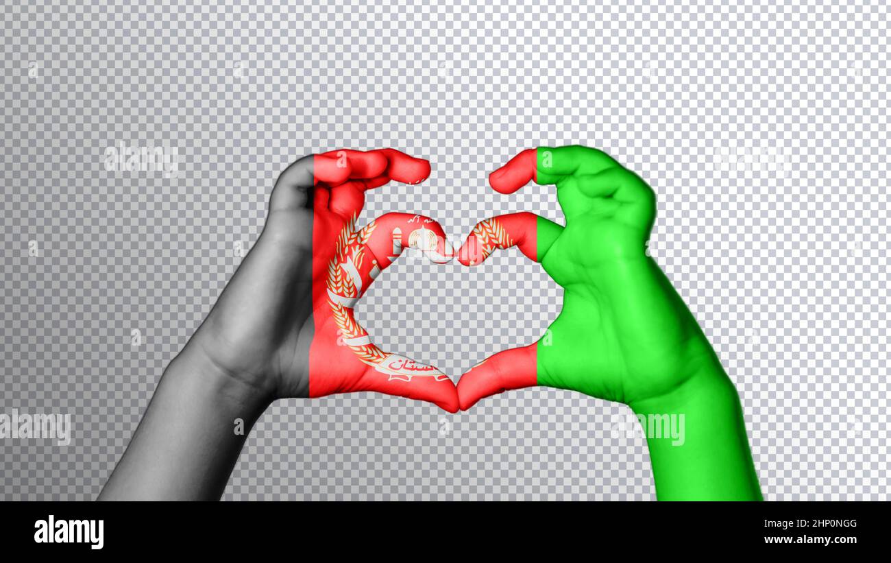 Afghanistan flag color, hands show symbol of heart and love, clipping ...