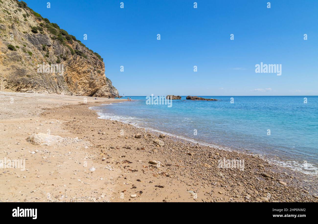 Paradise beach in Arrabida Natural Park in Sesimbra, Portugal Stock ...