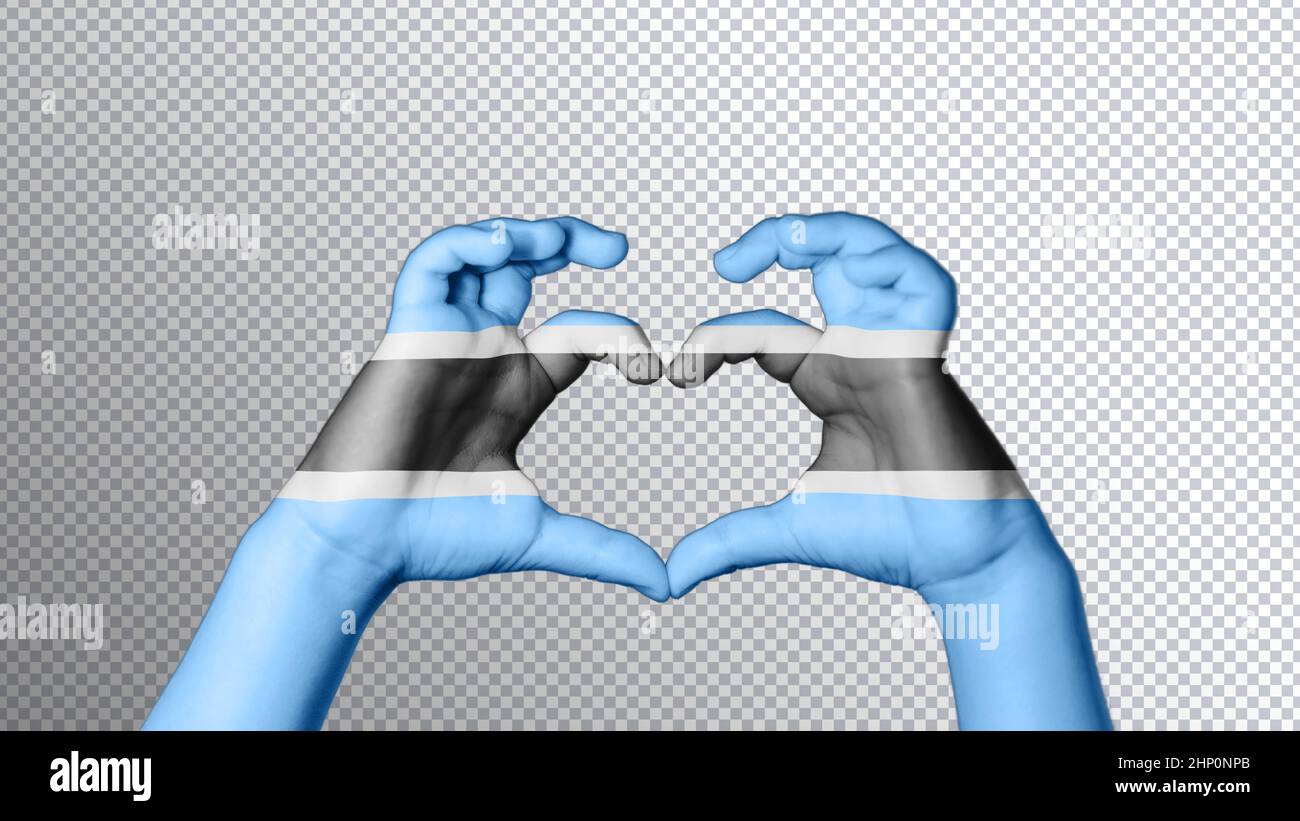 Botswana flag color, hands show symbol of heart and love, clipping path ...