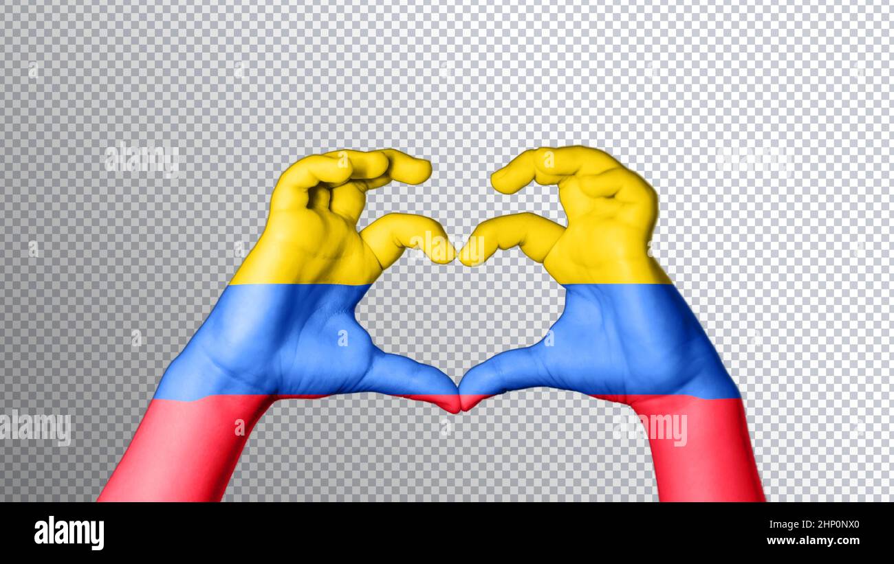 Colombia flag color, hands show symbol of heart and love, clipping path ...