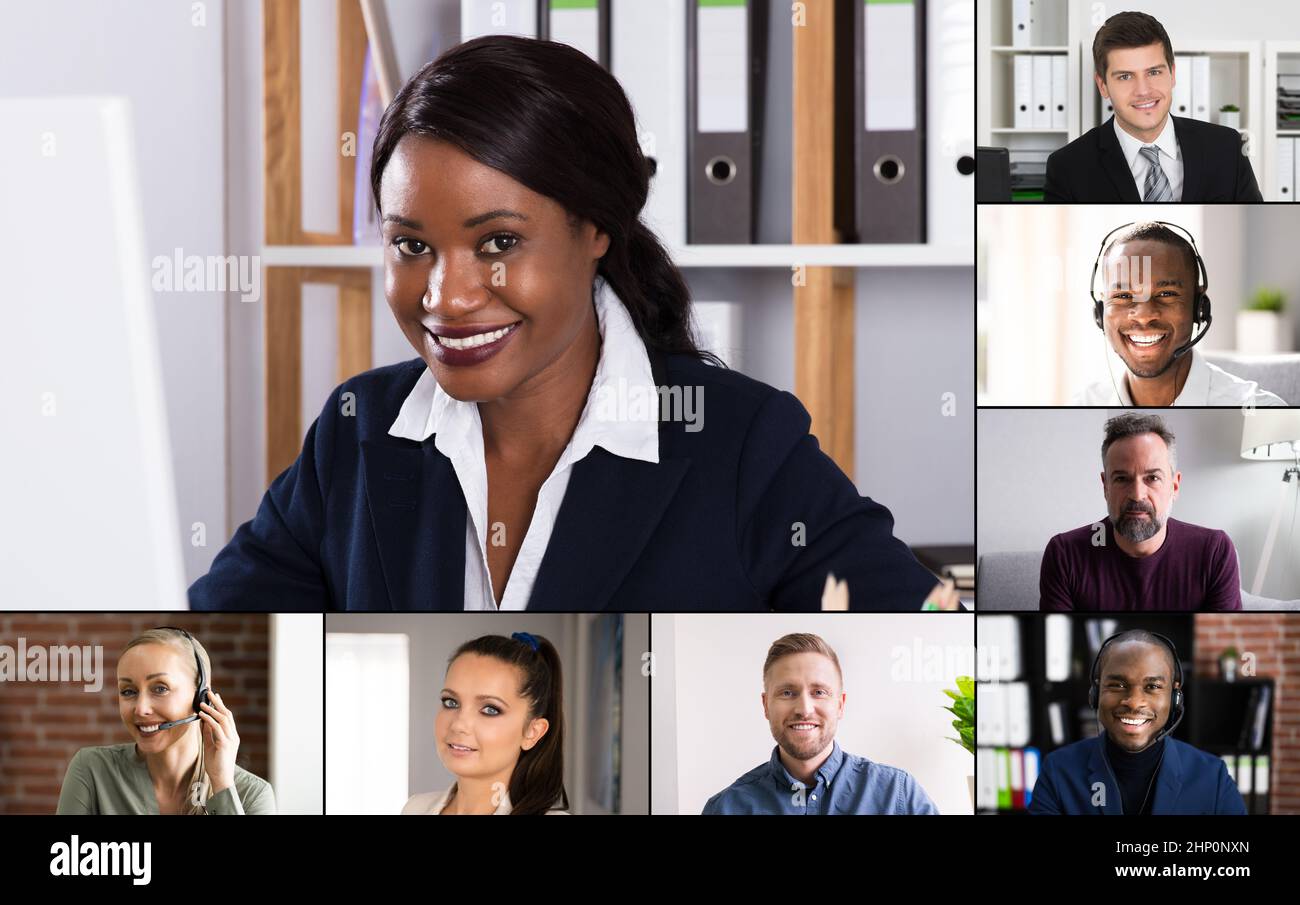 Online Webinar Video Conference Meeting Call. Group Conferencing Stock ...