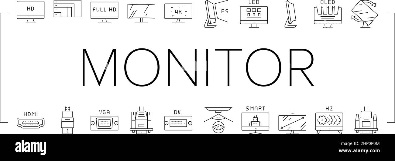 Computer Pc Monitor Collection Icons Set Vector Stock Vector Image ...