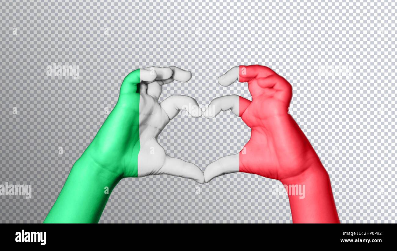 Italy flag color, hands show symbol of heart and love, clipping path ...