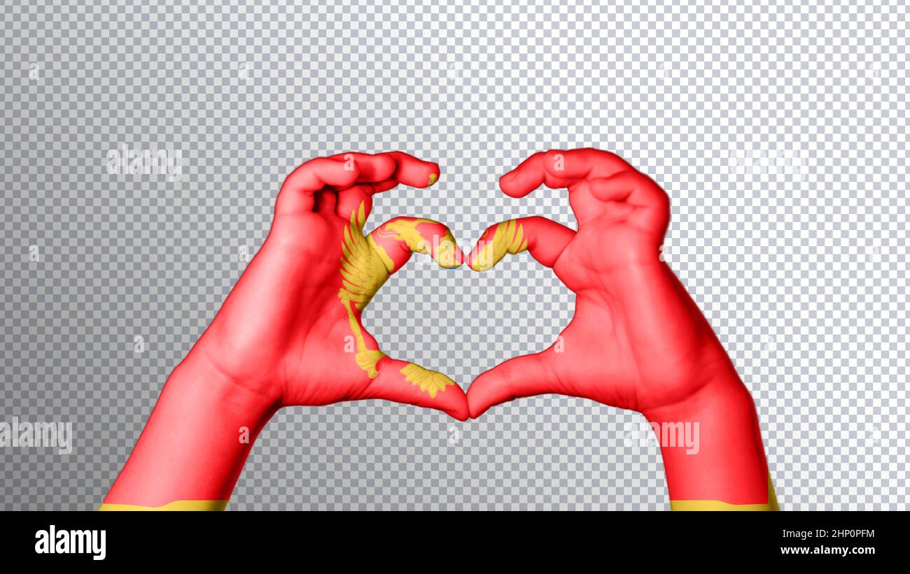 Montenegro flag color, hands show symbol of heart and love, clipping ...