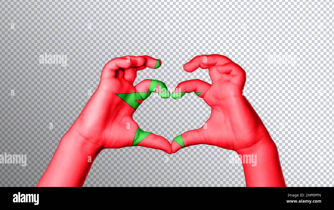 Morocco flag color, hands show symbol of heart and love, clipping path ...