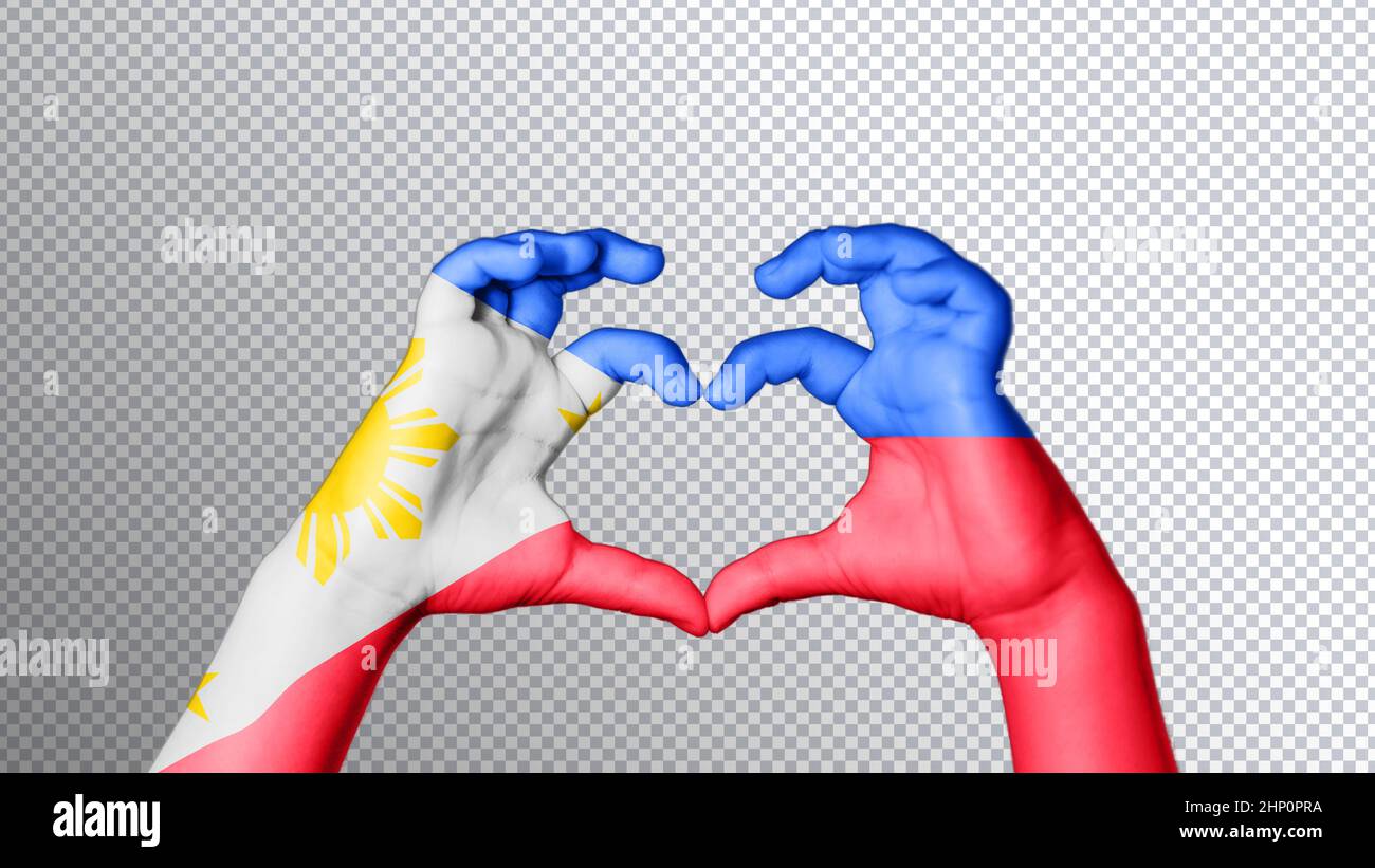 Philippines flag color, hands show symbol of heart and love, clipping ...