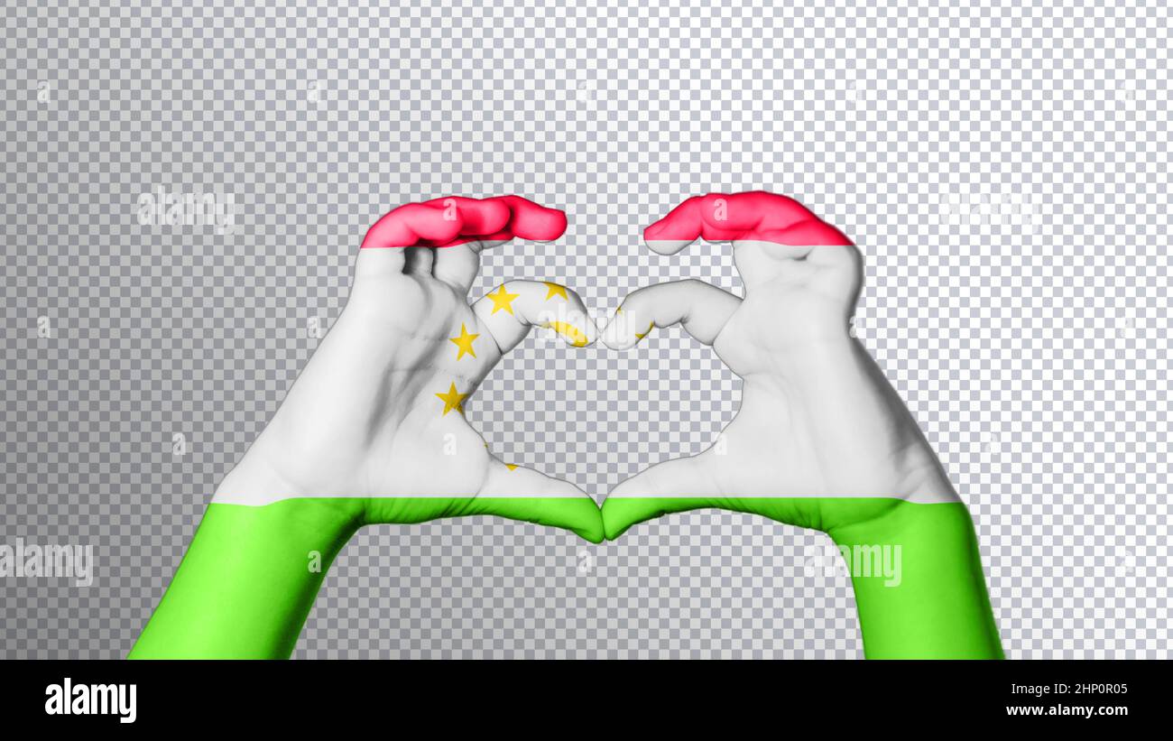 Tajikistan flag color, hands show symbol of heart and love, clipping ...