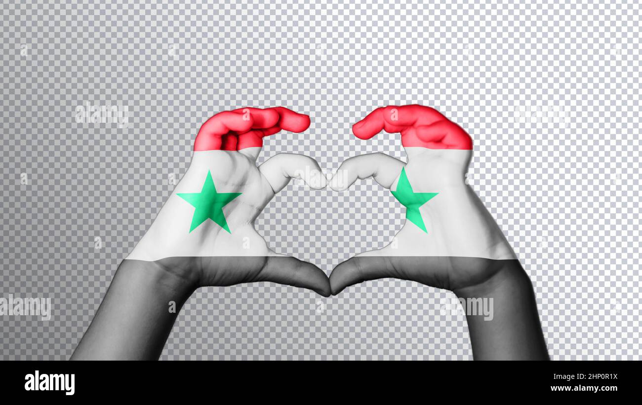Syria flag color, hands show symbol of heart and love, clipping path ...