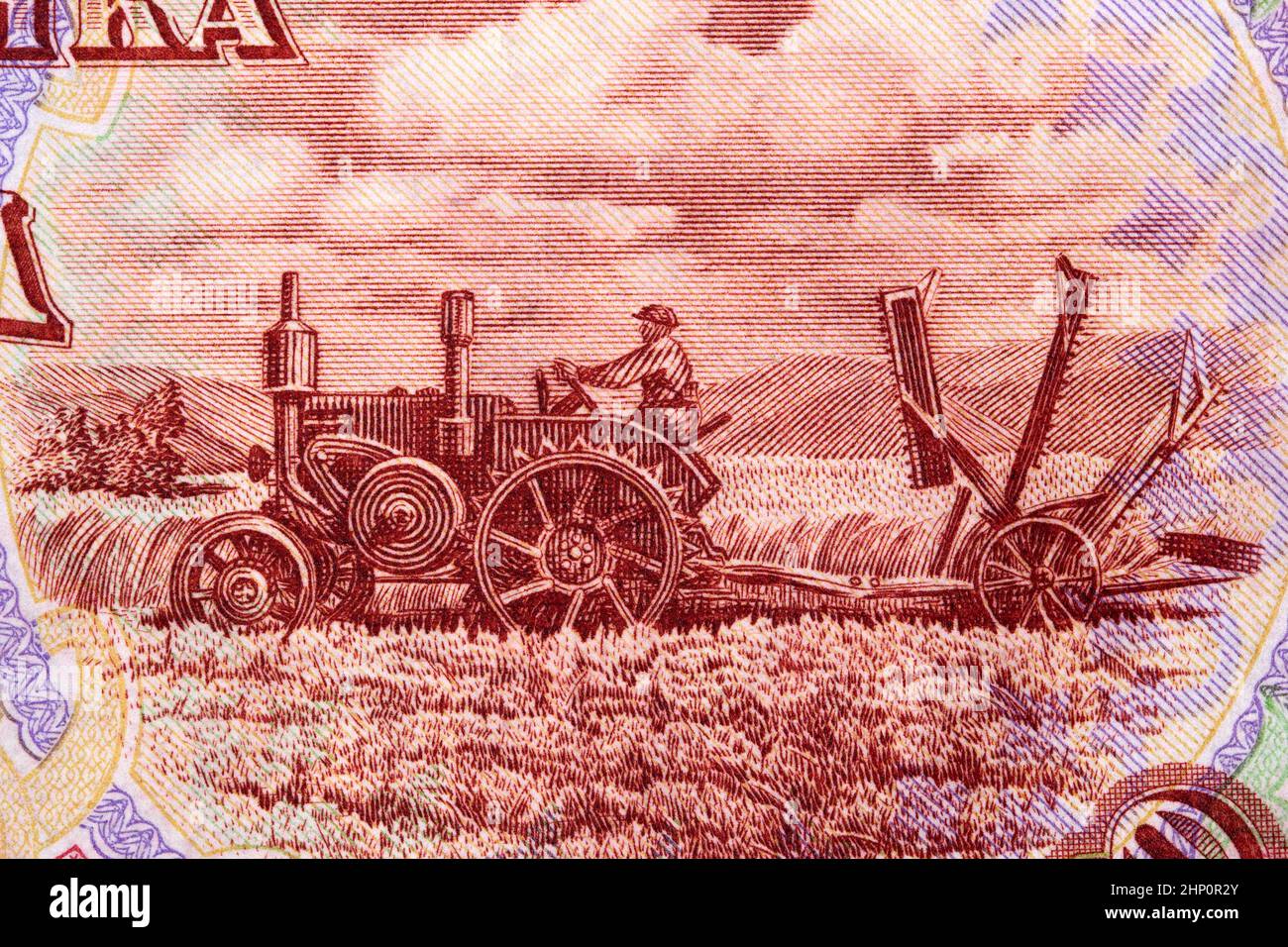 Farm tractor from old Bulgarian money Stock Photo - Alamy