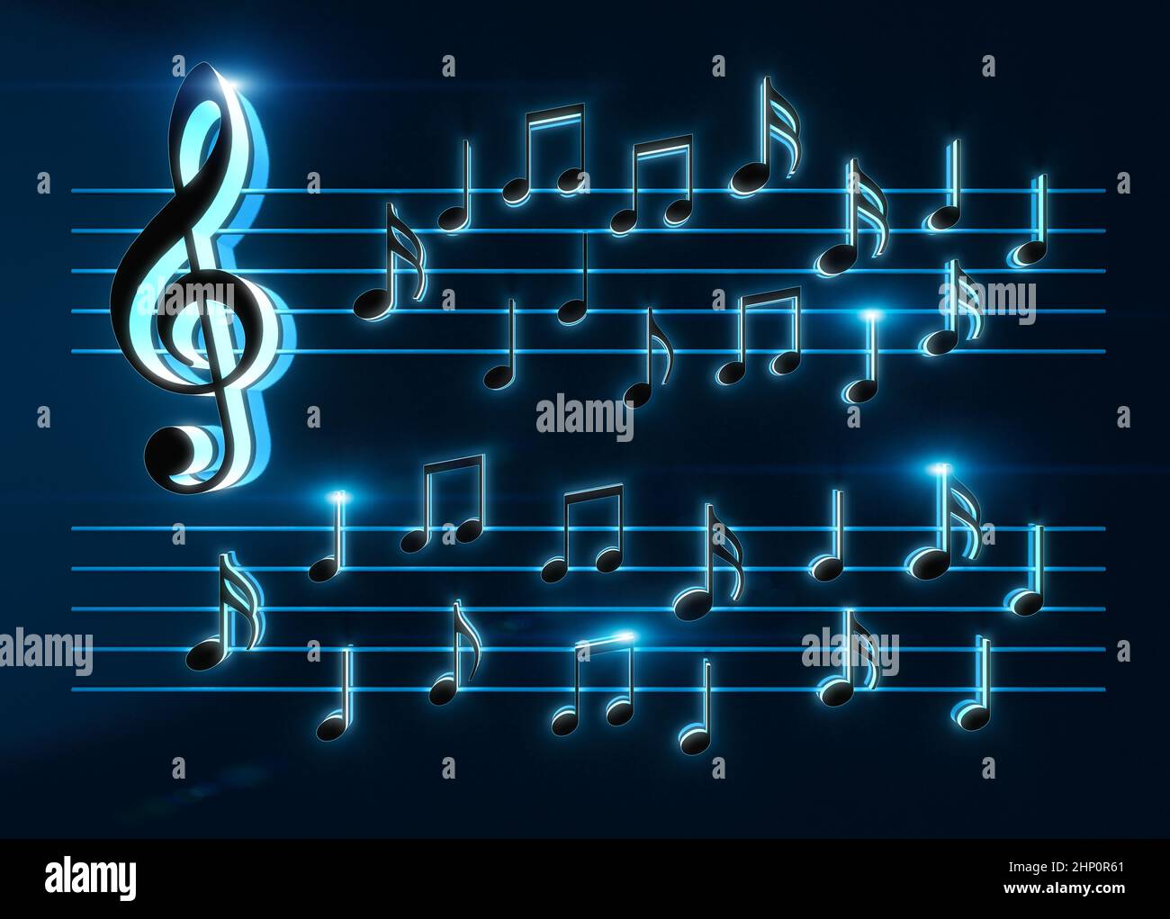 3d illustration of musical notes and musical signs of abstract music ...