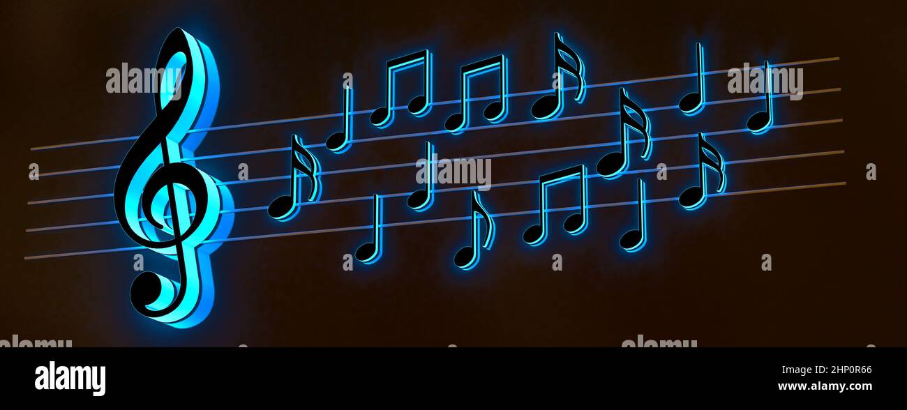 3d illustration of musical notes and musical signs of abstract music ...