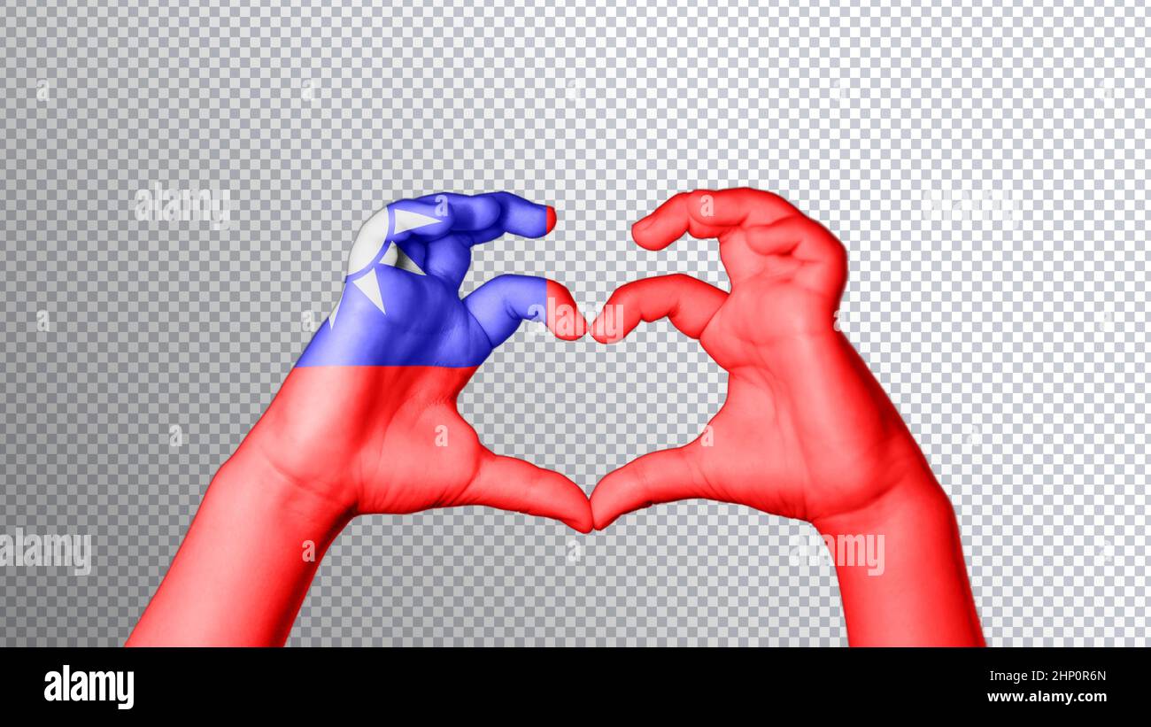 Taiwan flag color, hands show symbol of heart and love, clipping path ...