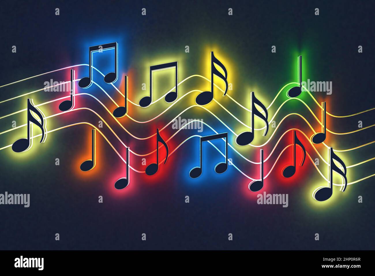 3d illustration of musical notes and musical signs of abstract music ...