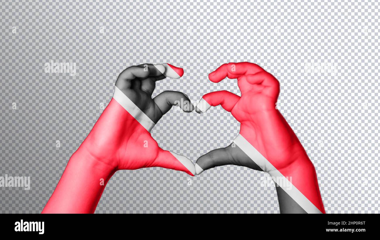Trinidad and Tobago flag color, hands show symbol of heart and love ...