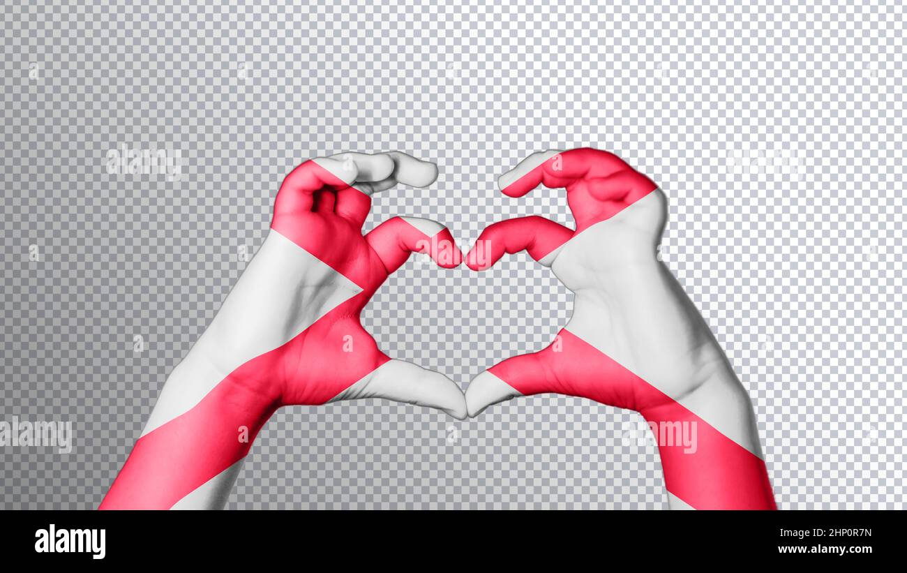 Alabama flag color, hands show symbol of heart and love, clipping path ...