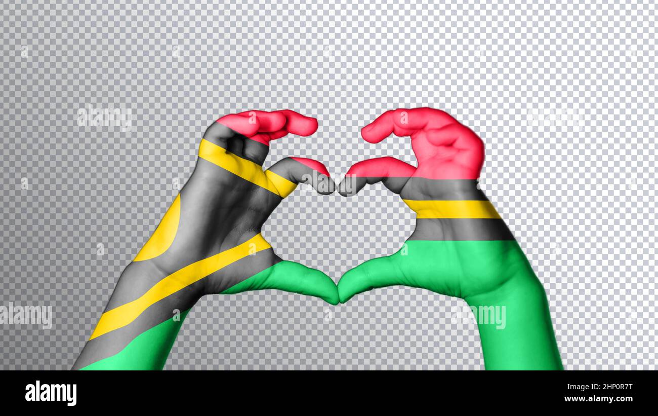 Vanuatu flag color, hands show symbol of heart and love, clipping path ...