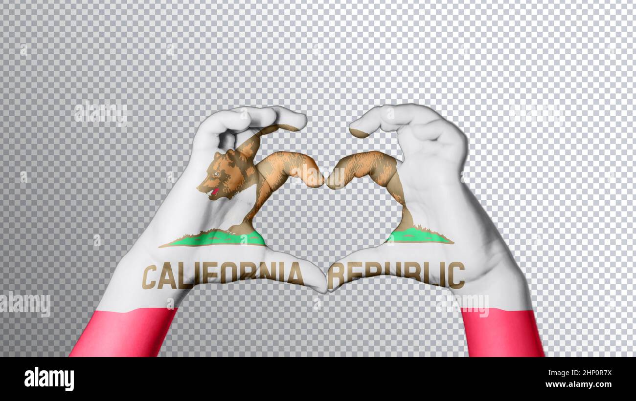 California flag color, hands show symbol of heart and love, clipping ...