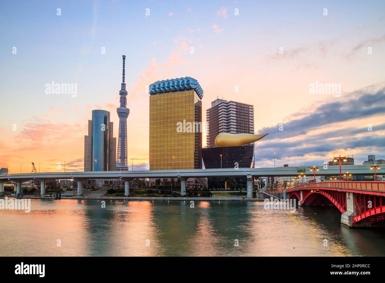 Tokyo skyline on the Sumida River at twilight Stock Photo - Alamy