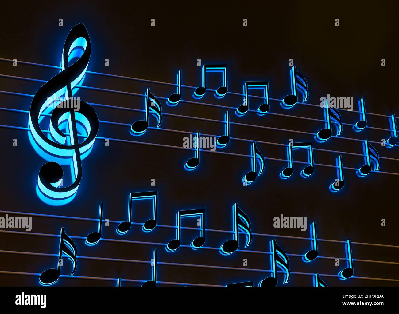 3d illustration of musical notes and musical signs of abstract music ...
