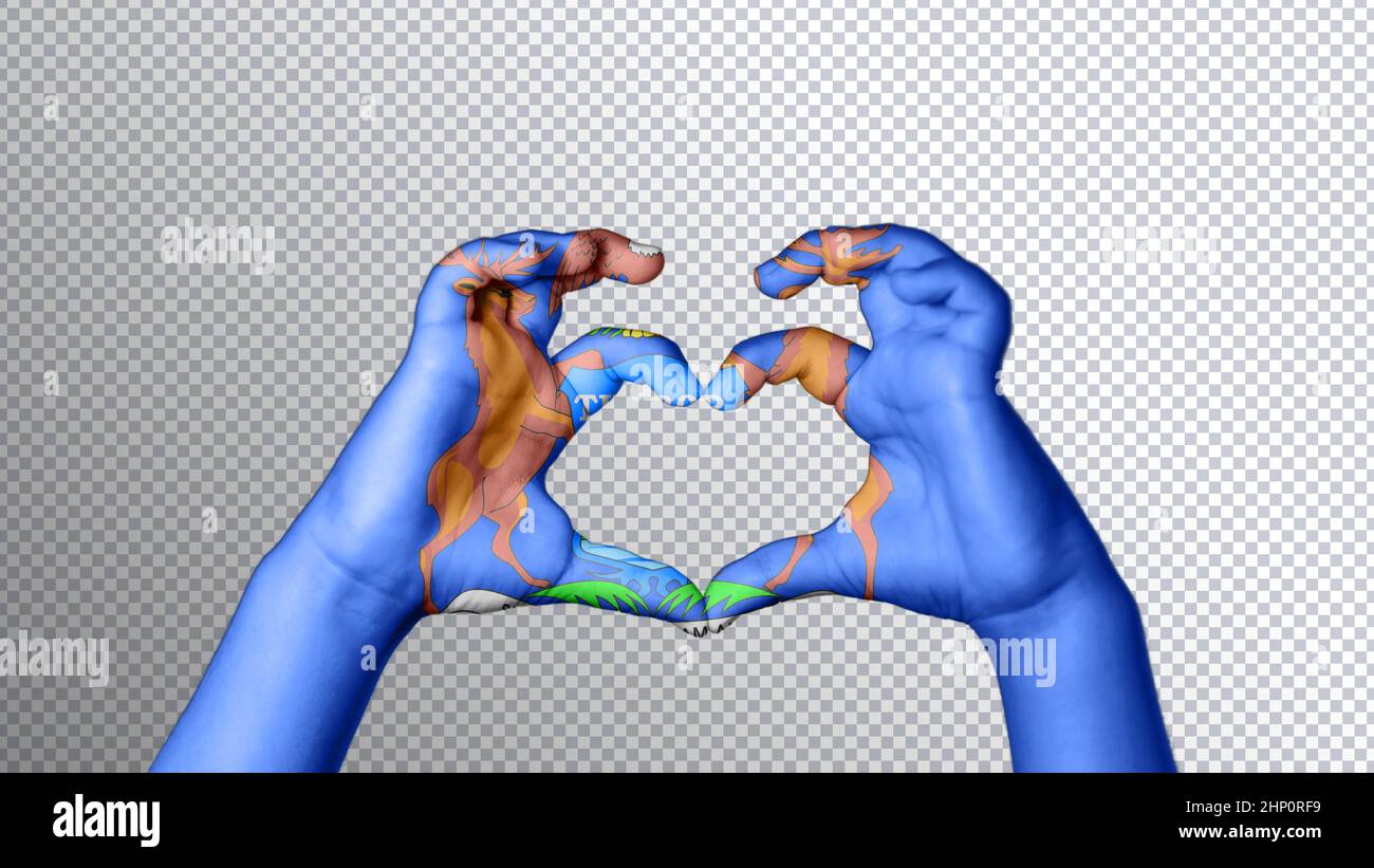 Michigan flag color, hands show symbol of heart and love, clipping path ...