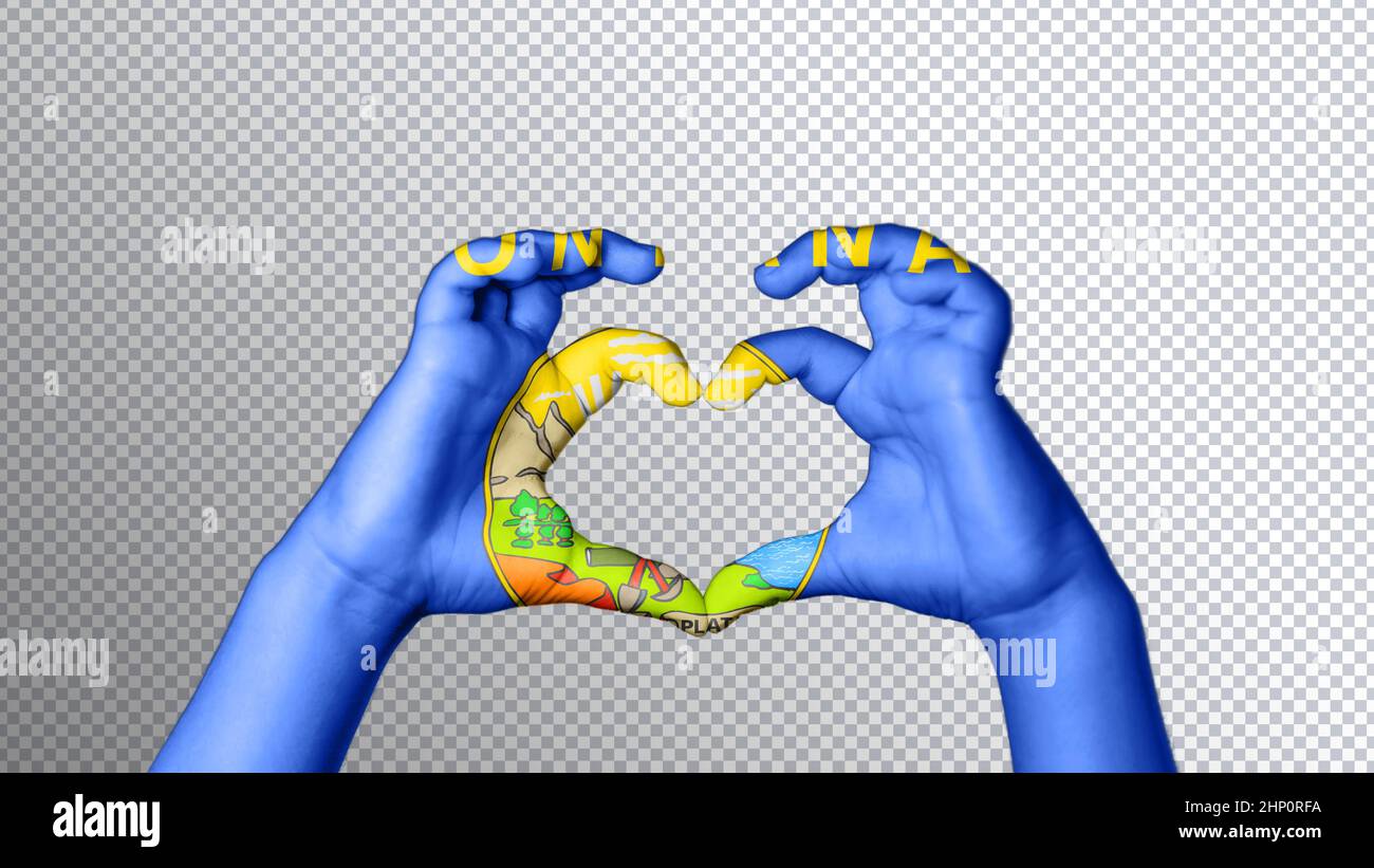 Montana flag color, hands show symbol of heart and love, clipping path ...