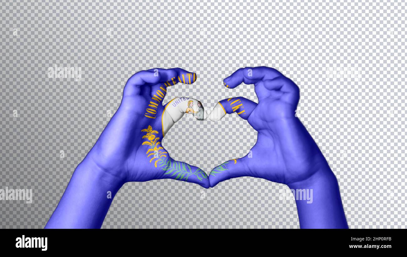 Kentucky flag color, hands show symbol of heart and love, clipping path ...
