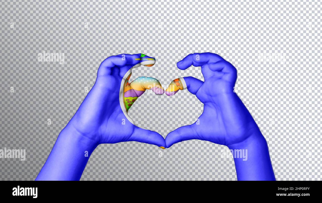 Kansas flag color, hands show symbol of heart and love, clipping path ...