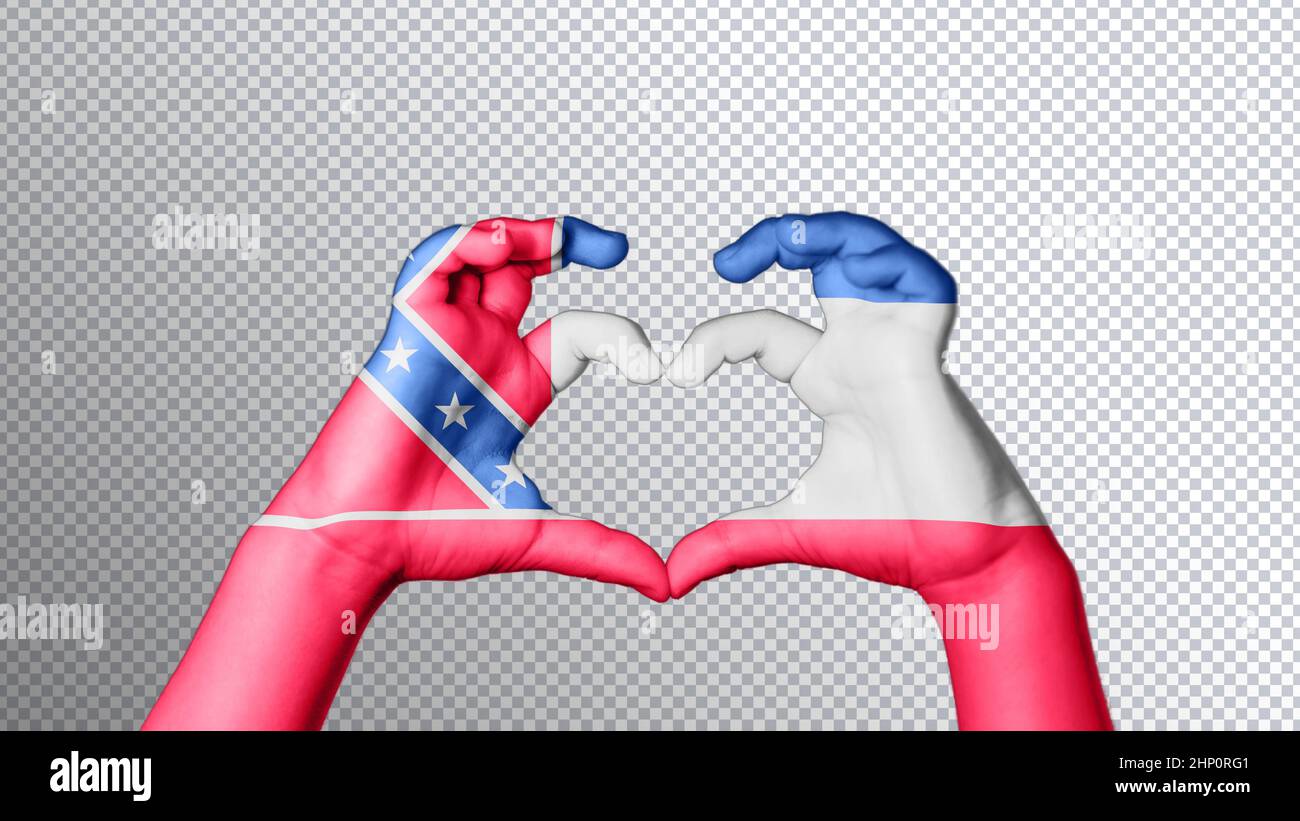 Mississippi flag color, hands show symbol of heart and love, clipping ...